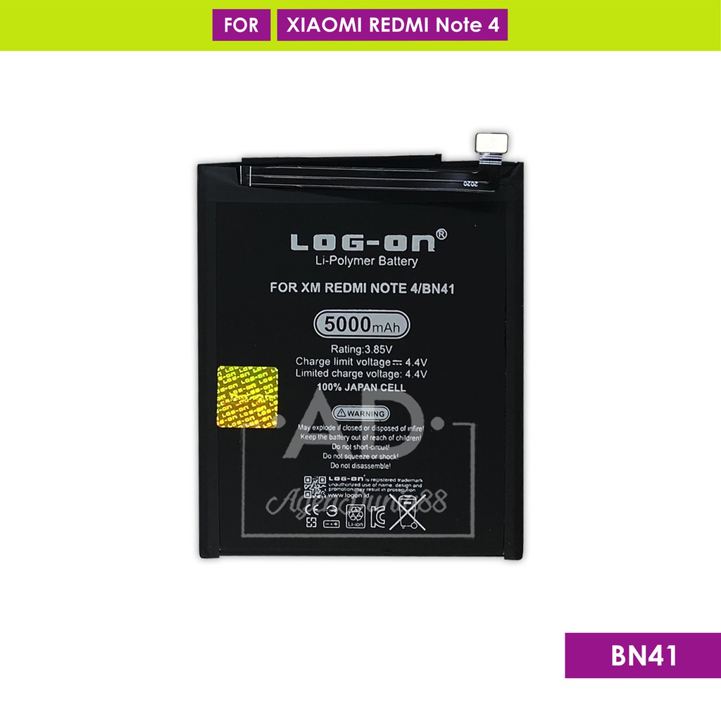 Jual BATERAI XIAOMI REDMI NOTE 4 - BN41 - BN-41 - LOG ON DOUBLE POWER ...