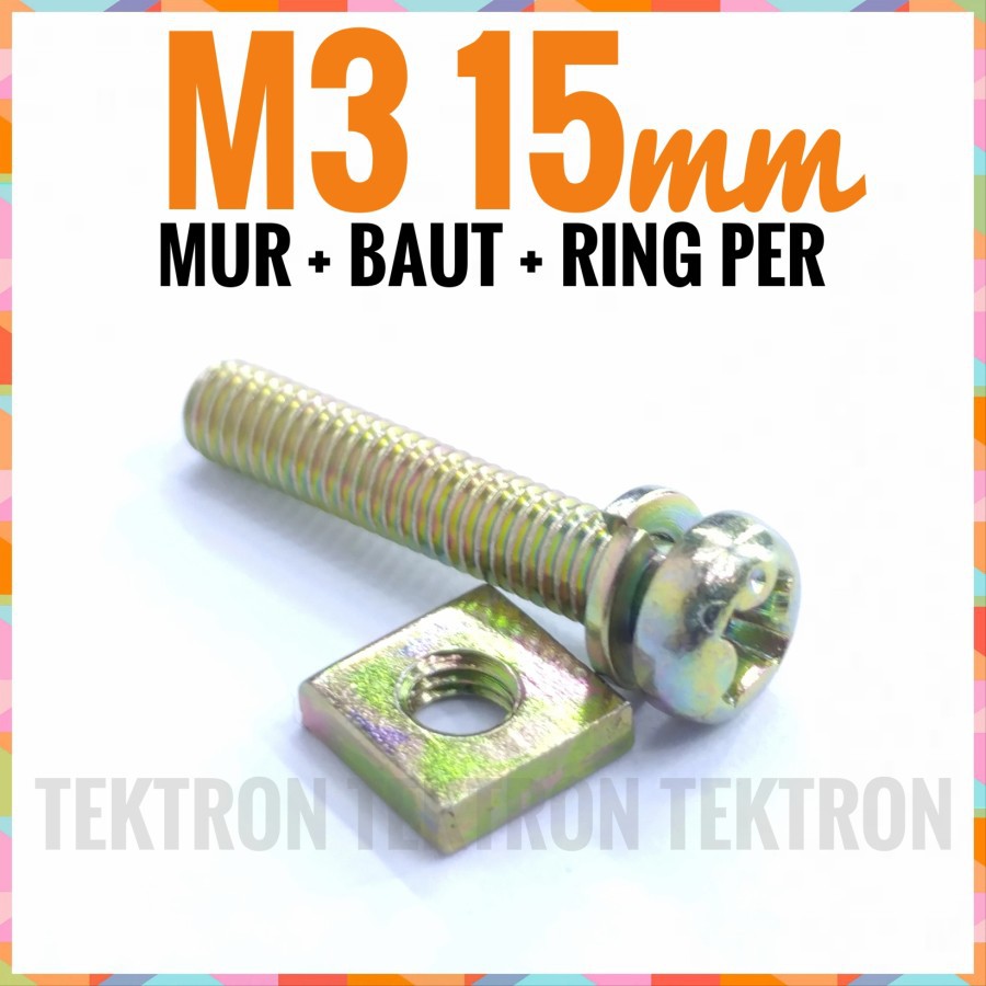 Jual Mur Baut Ring Per M3 15mm Kuning Baud isi 10 Set Moer Kotak 3mm ...