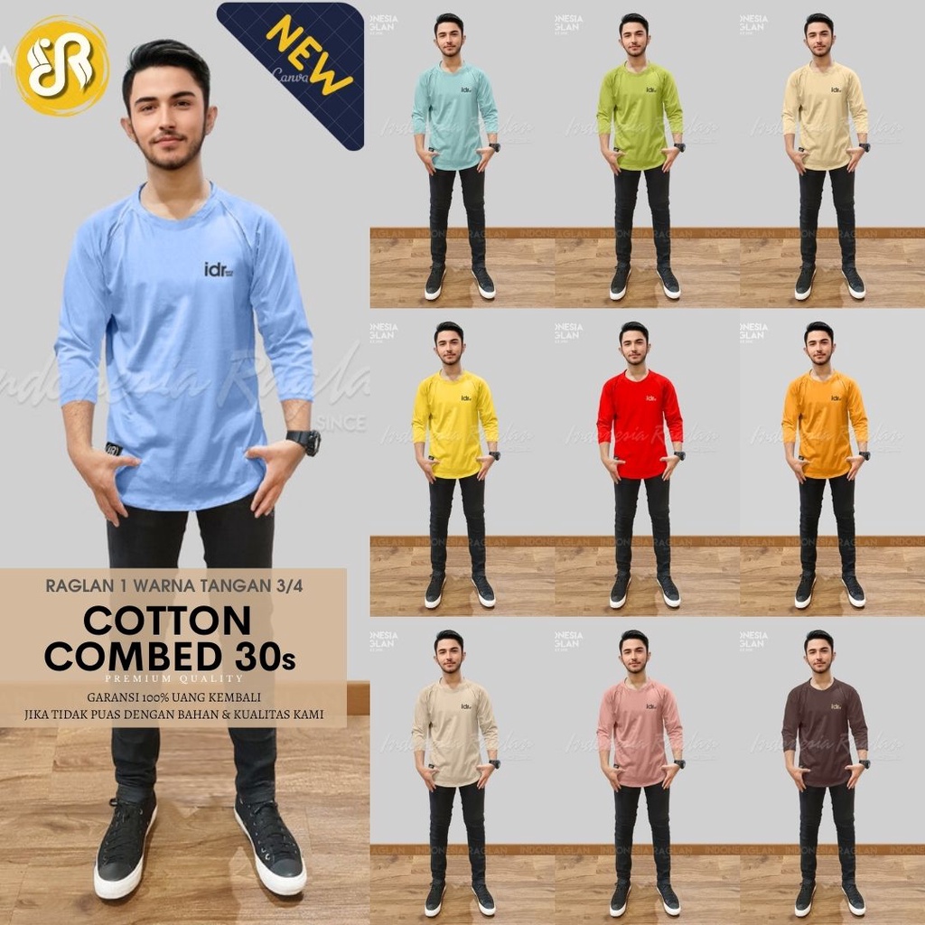 Jual Kaos Pria Raglan 1 Warna Pastel Tangan 3/4 Original Indonesia ...