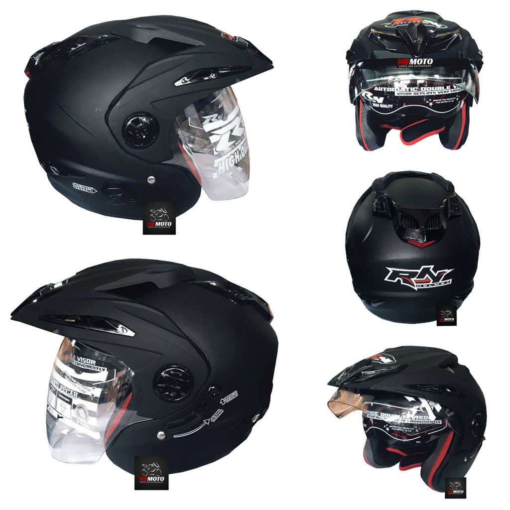 Jual Helm RN BLACK DOFF Double Visior / Helm SNI / Helm Half Face ...