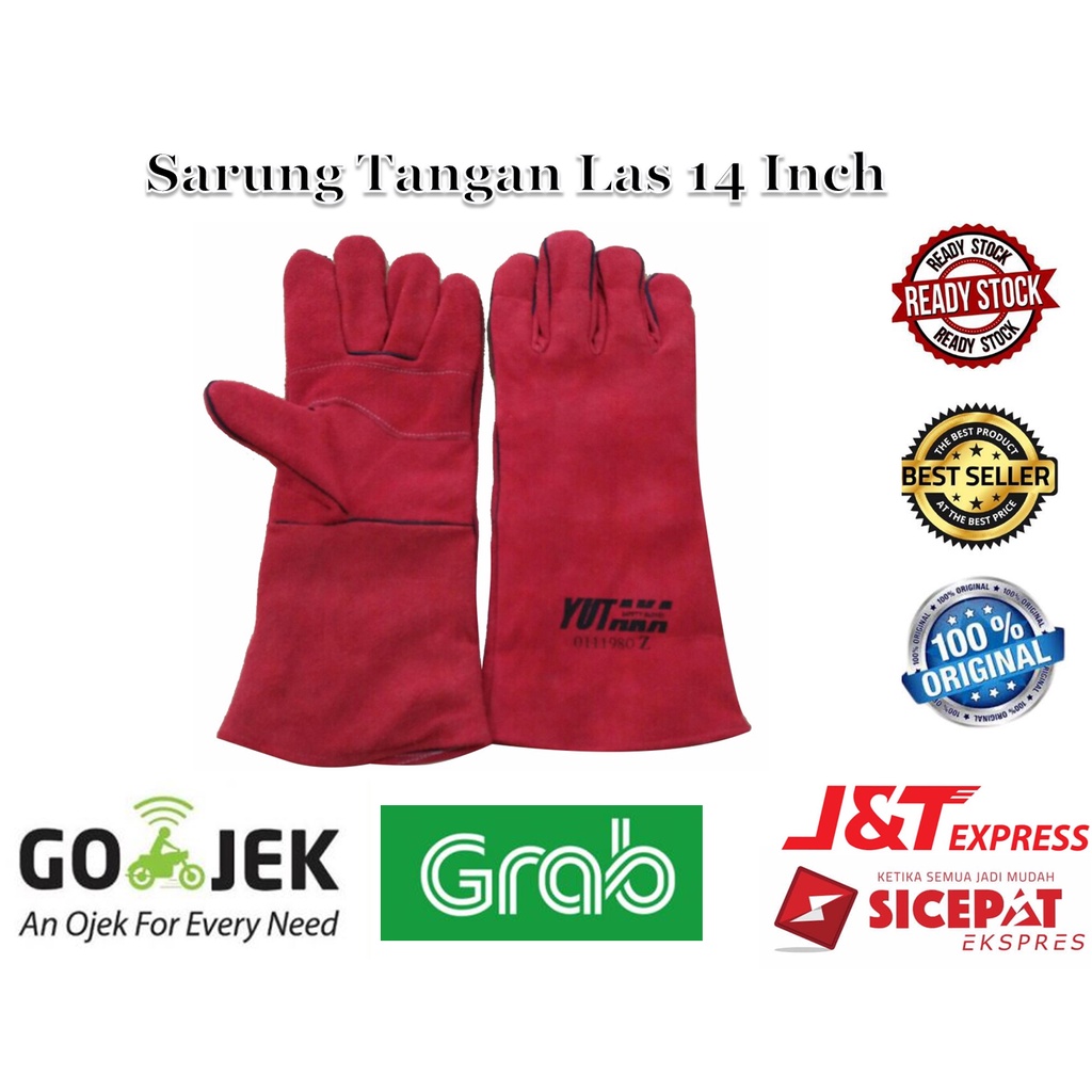Jual Sarung Tangan Las Kulit Tebal Panjang 14 inch Merah Welding Glove ...