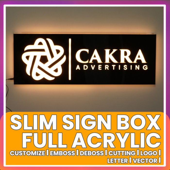 Jual Slim Sign Box Ukuran 20x20cm Dekorasi Dinding Nyala LED Custom ...