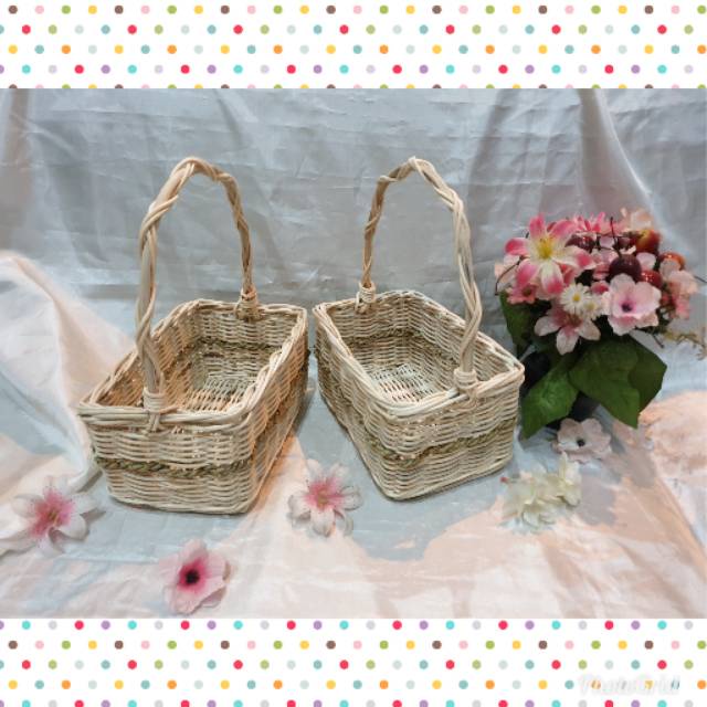 Jual K51S - Keranjang rotan persegi tangkai S 25x16x11cm kotak box ...