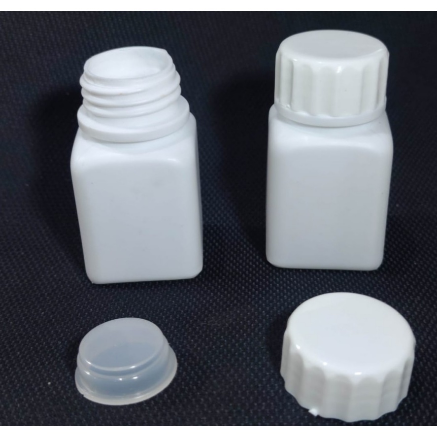 Jual [ Botol plastik 50 - 60 ml ] HDPE putih kotak 30 kapsul tutup ulir sumbat | Shopee Indonesia