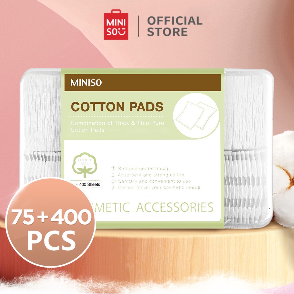 Jual Miniso official facial cotton pads 75pcs Thick + 400pcs Thin ...