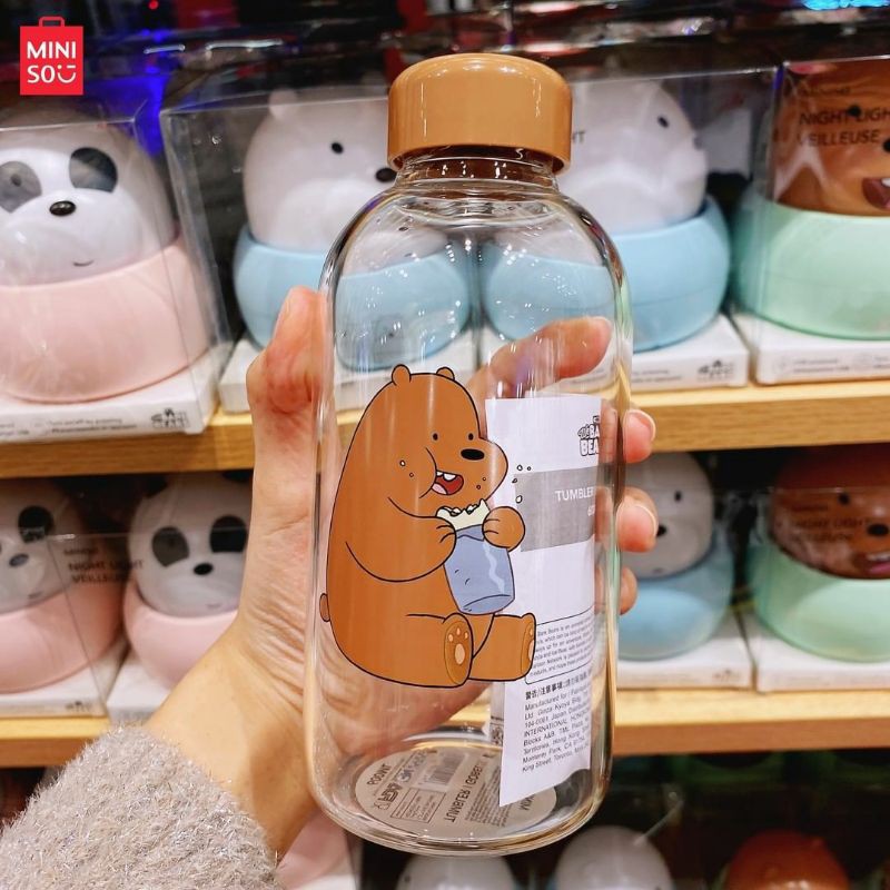 Jual Miniso official We bare bears borosilicate glass bottle 600ml ...