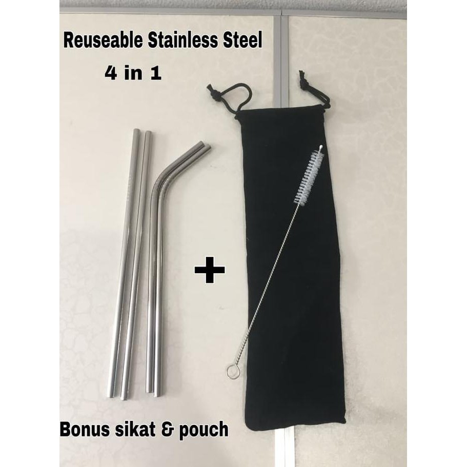 Jual Paket 4 In 1 Reusable Stainless Steel Straw / Sedotan Besi ...