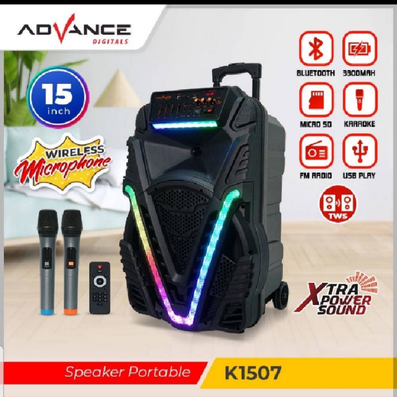 Jual Speaker Advance K1507 Portable Bluetooth 15 Inch + Free 2 Mic ...