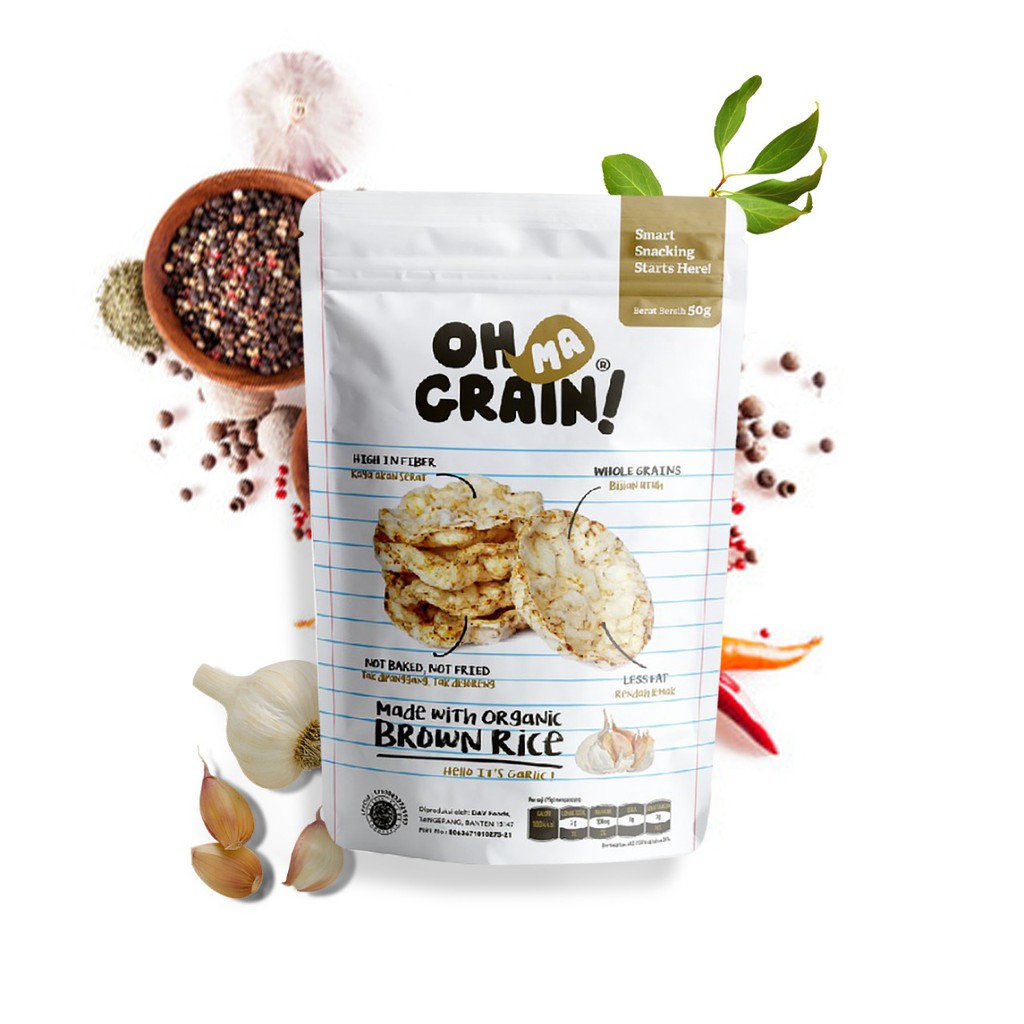 Jual Oh Ma Grain! Organic Brown Rice Crackers Snack Garlic 50 gr ...