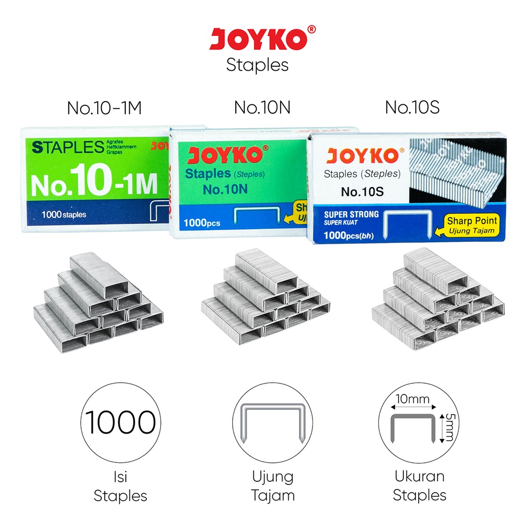 Jual Staples Isi Stapler Refill Stapler Joyko No. 10 1 Box 1000 Pcs ...