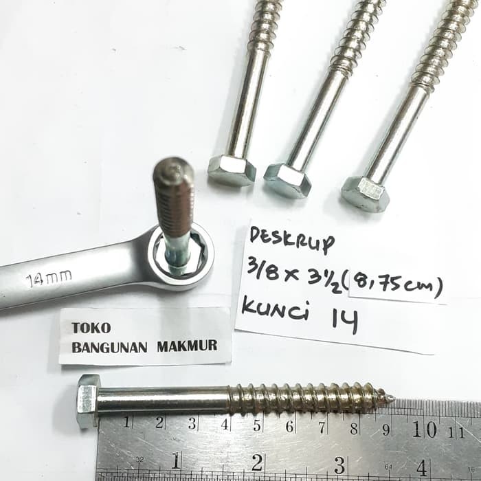 Jual Baut DesKrup 3/8 x 3 1/2" / Lag Bolt Putih Sekrup 8.5cm Kunci 14 ...