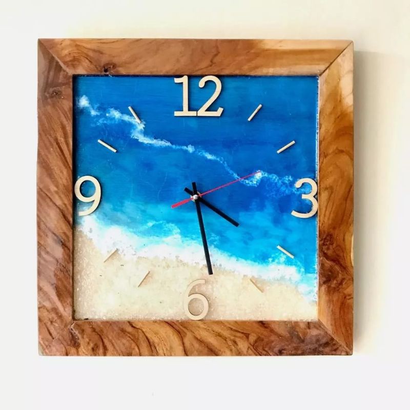 Jual Jam Dinding Hiasan Unik Resin Art Ocean View 3D Frame Kayu Jati 40 ...