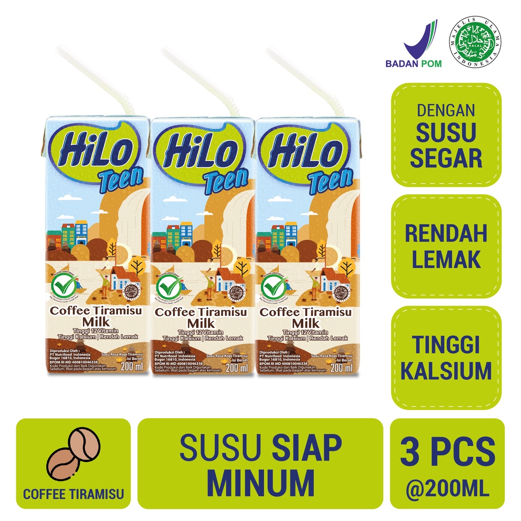 Jual HiLo Teen Susu Coffee Tiramisu 200 mL x 3 | Shopee Indonesia