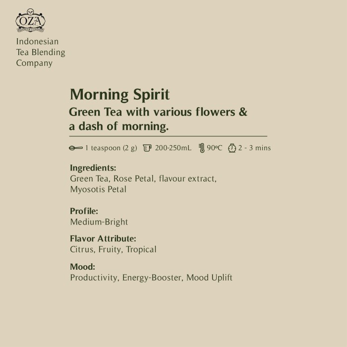 Jual TEH-DAUN- OZA TEA - MORNING SPIRIT | GREEN TEA | 40 GRAM (20 CUPS ...