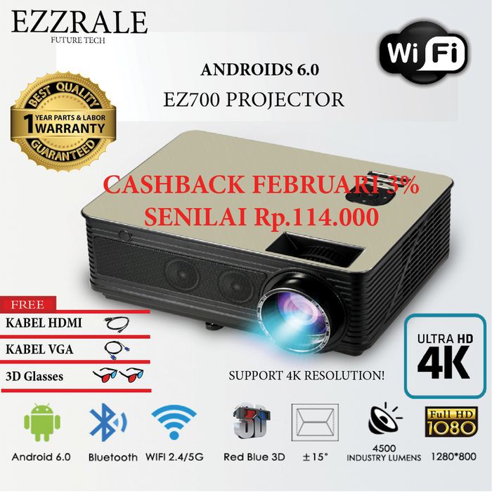 Jual Projector Ezzrale EZ700 Proyektor 4500 lumens Wifi Android Alat ...