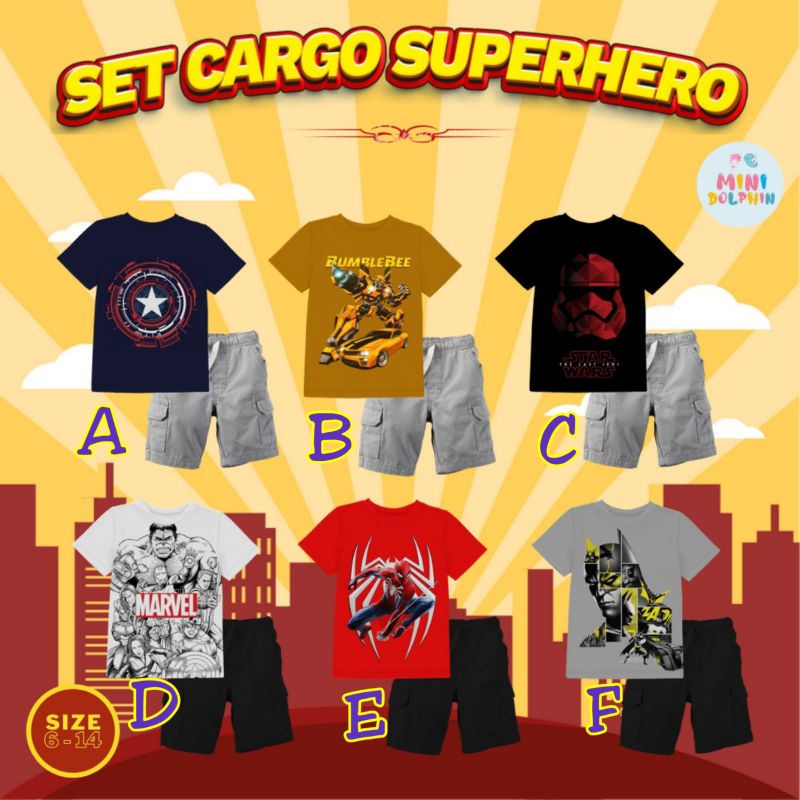 Jual Size 6,8,10,12 Set Cargo Superhero | Mini dolphin | Setelan Junior ...