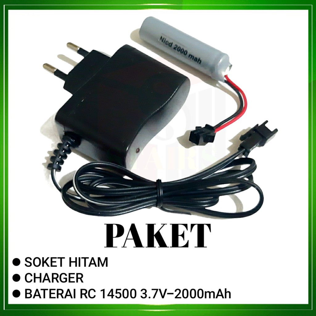 Jual Batterai RC + Adaptor Charger Baterai Type Li-ion14500 Ni-Cd 3.7v ...