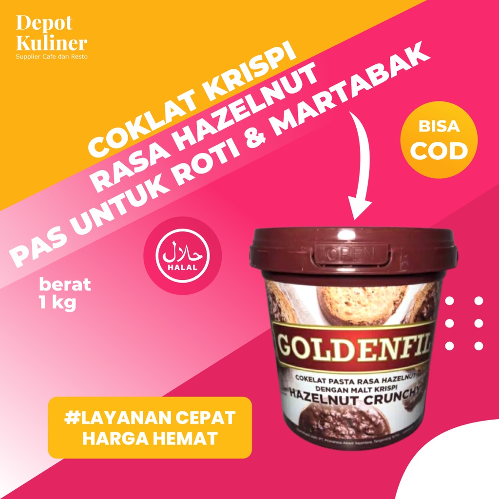 Jual Goldenfil Hazelnut Crunchy 1kg Selai Coklat Goldenfill Golden Fil ...