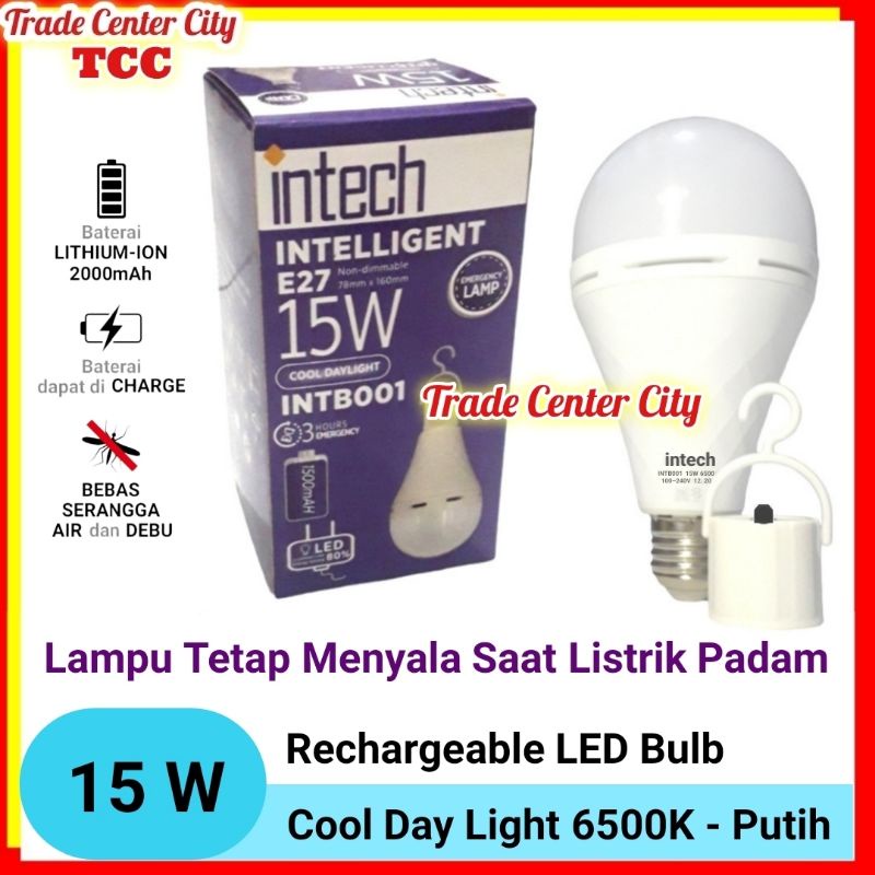Jual Lampu Emergency LED Intech 15 watt Cahaya Putih Bohlam Lampu Intec AC DC Emergenci ...