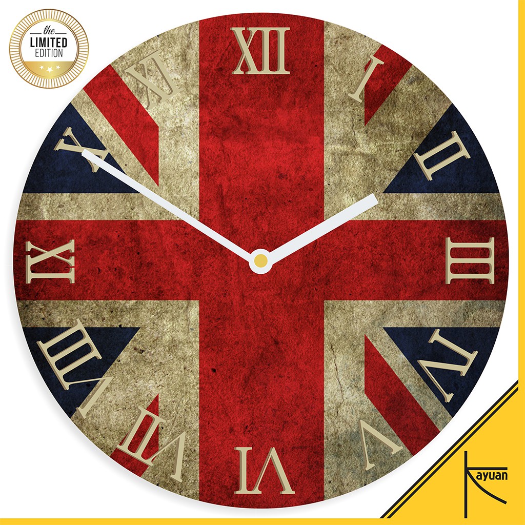 Jual Jam Dinding Kayu Motif Vintage Bendera Inggris England United ...
