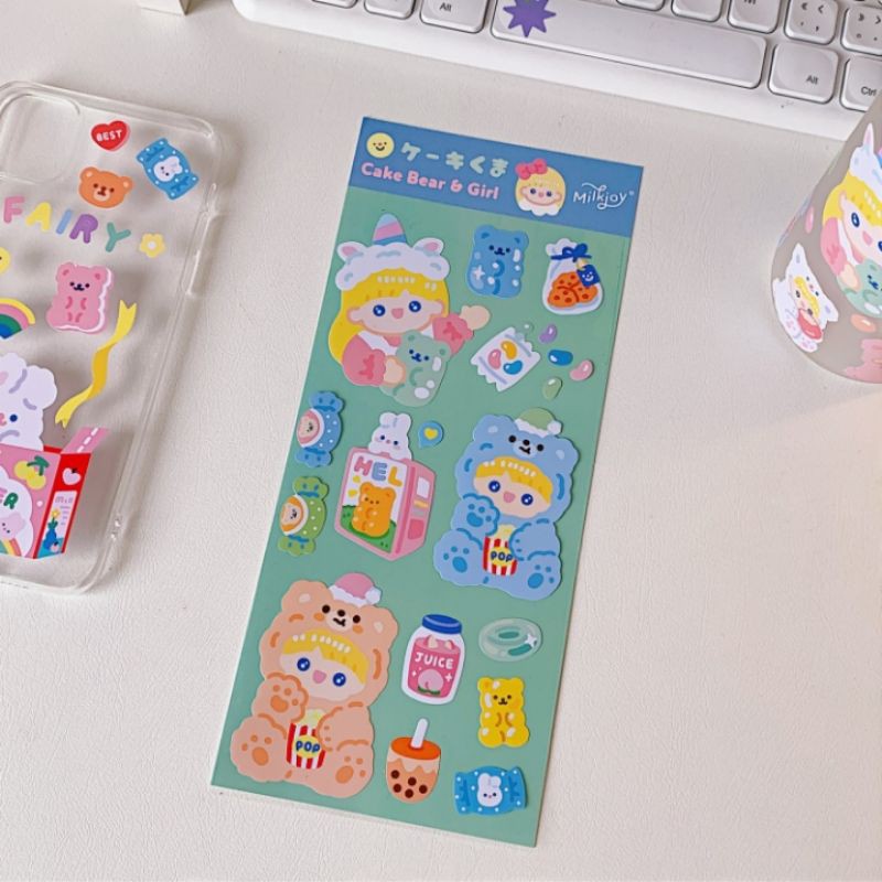 Jual Sticker Motif Kartun Perempuan dan Beruang Lucu dan Aesthetic ...