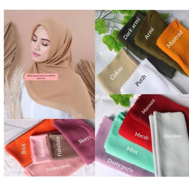 Jual Bella square lasercut part 1/jilbab segi empat polycotton lasercut ...