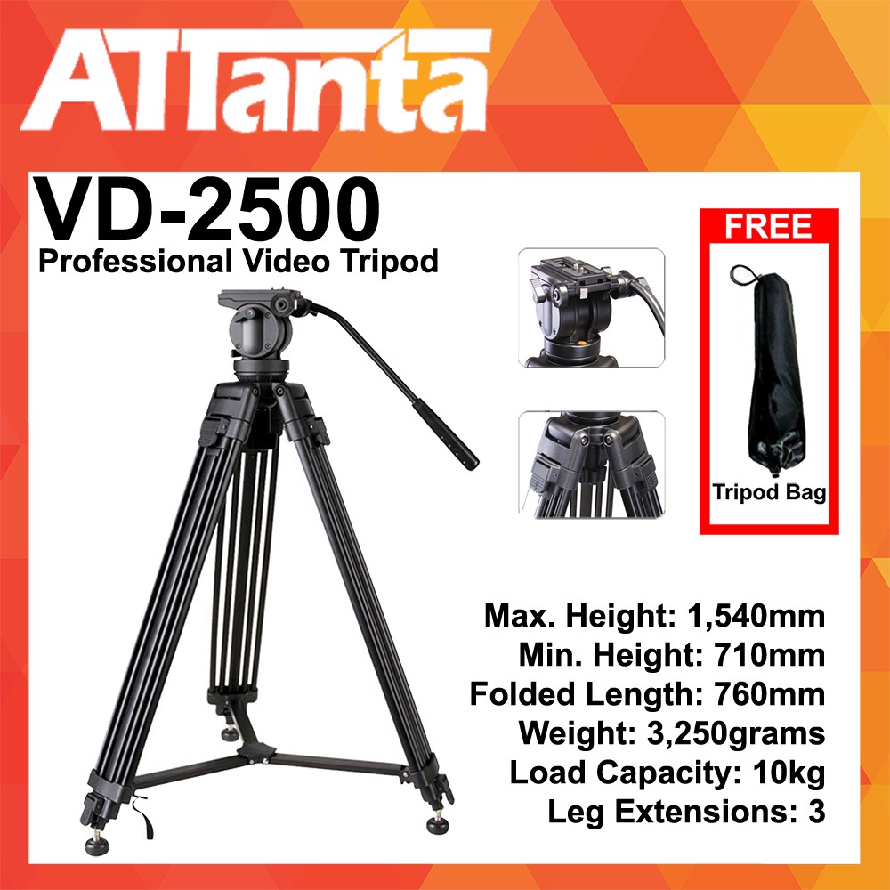 Jual Tripod Attanta Vd-2500 VD2500 VD 2500 Professional Video | Shopee ...