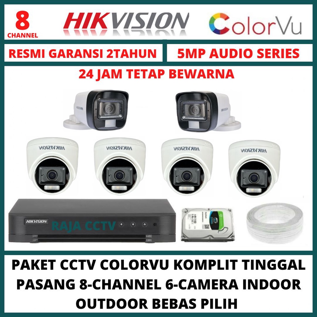 Jual PAKET CCTV HIKVISION 5MP COLORVU 8 CHANNEL 6 CAMERA TURBO HD 3K ...