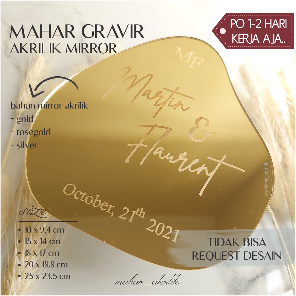 Jual Mahar Grafir Nama Akrilik Mirror Gold/Rosegold/Silver Isian Mahar ...