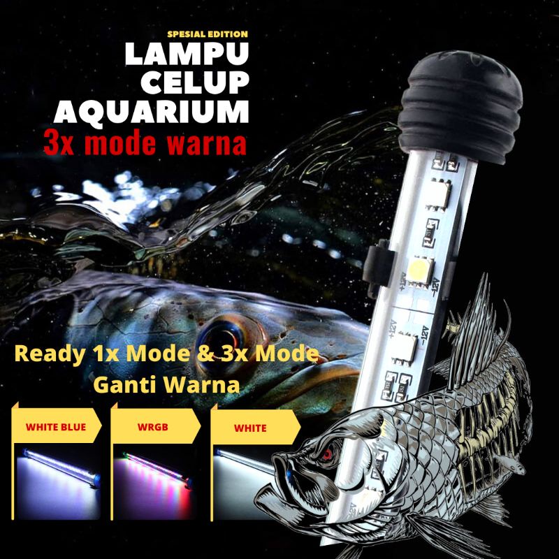 Jual Lampu LED Celup Aquarium 3 Mode Warna (Putih Biru Merah) Aquascape ...