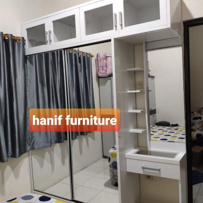 Jual Lemari Sliding Kaca 2 Pintu Samping Ada Meja Rias Custom Bahan Mdf ...