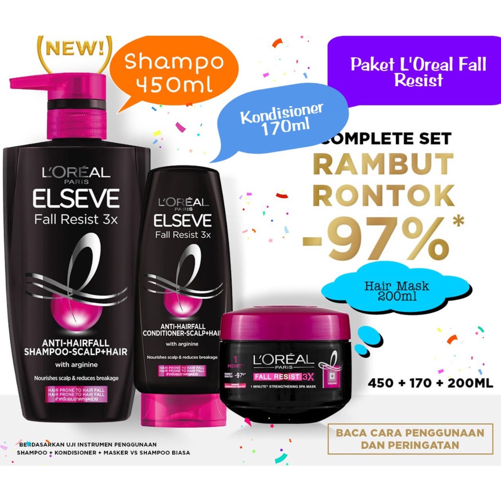Jual Paket L'Oreal Elseve Fall Resist 3x Complete Set (Shampoo ...