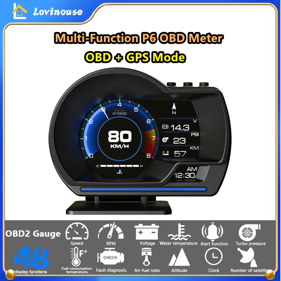 Jual P6 GPS Mobil OBD OBD2 Meter Digital Scanner Alarm Speed Gauge ...