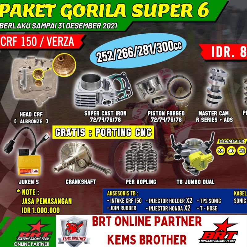 Jual PAKET ORIGINAL BRT CRF150 TRABAS GORILA SUPER 6 BOREUP 252CC / 266CC / 281CC / 300CC ...