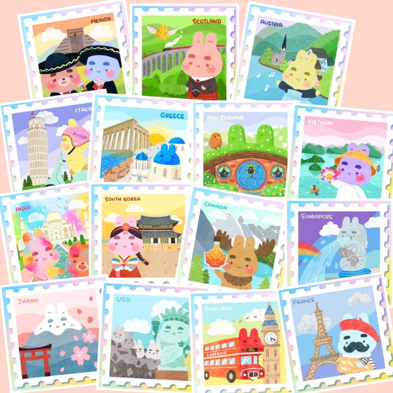 Jual Sticker Stiker Lucu Esthetic Motif Prangko Negara | Shopee Indonesia