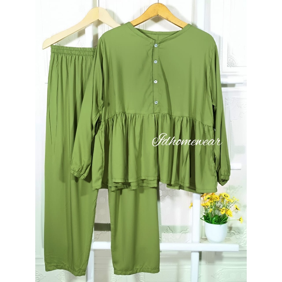 Jual SETELAN WANITA ONE SET RAYON PAJAMAS KATUN RAYON RUFFLE JUMBO LENGAN PANJANG | Shopee Indonesia