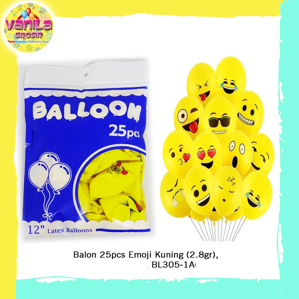 Jual (25Pcs) Balon Karakter Emoji (2,8gr), balon emoji, balon ulang ...
