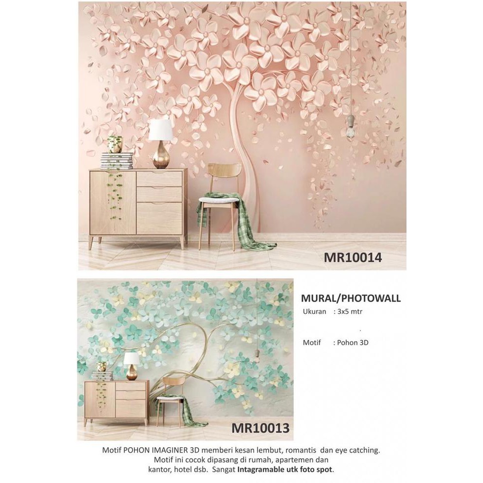 Jual Photowall Mural Dinding 3D Wallpaper Mural Bunga Sakura Pink Hijau ...