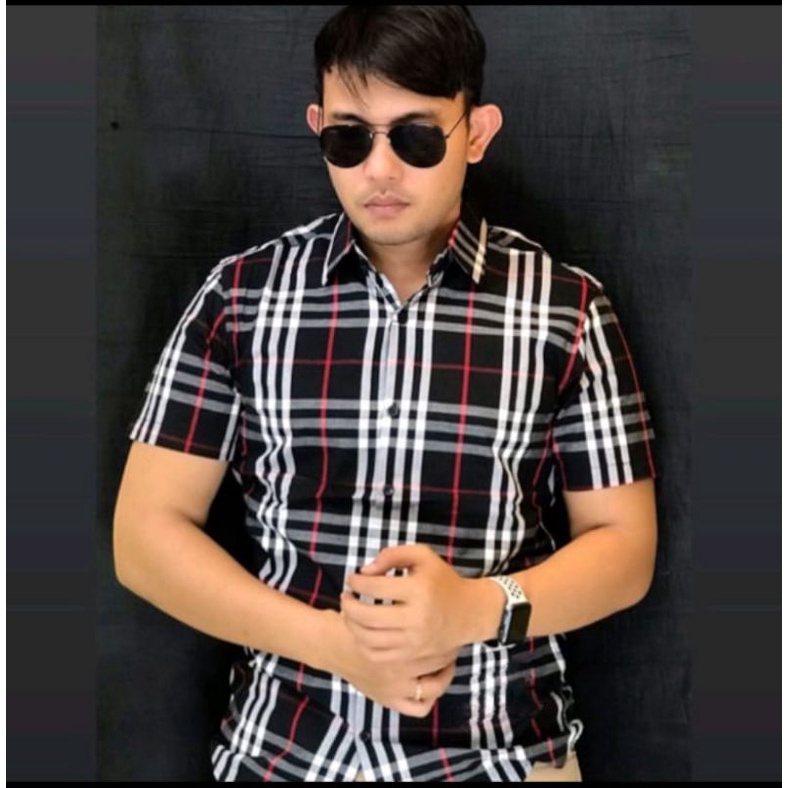 Jual FSF KEMEJA PRIA BURBERRY GARIS LENGAN PENDEK DEWASA IMPORT KATUN FLANEL CASUAL JUMBO ...