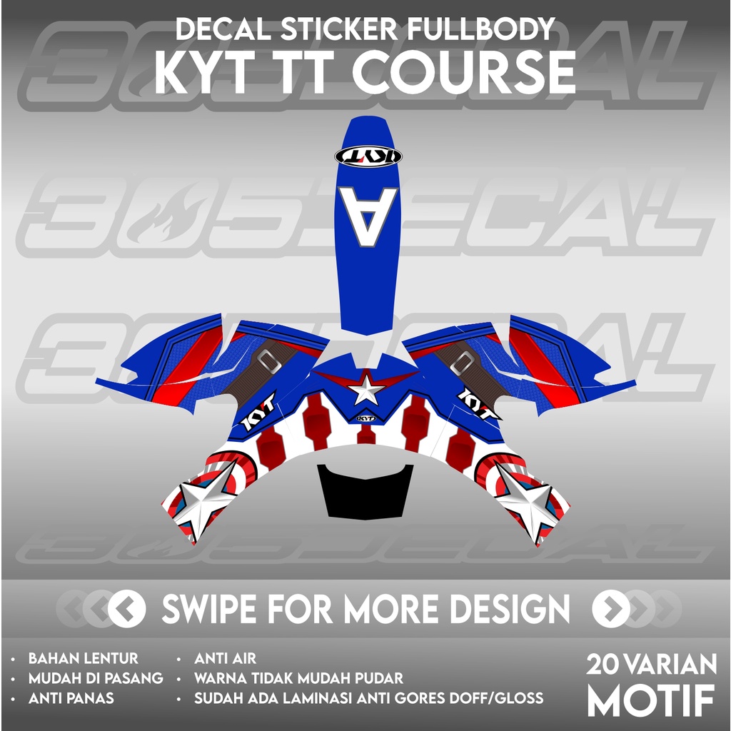 Jual Sticker decal helm KYT TT Course TTC motif Captain Amerika | decal ...