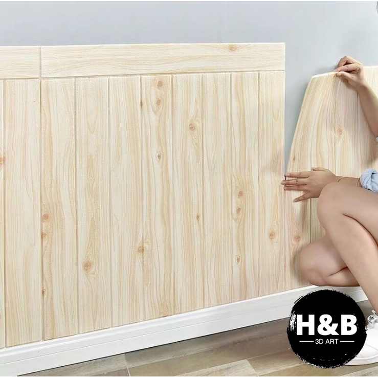Jual Wallpaper Foam 3D motif kayu wood foam/ Walpaper dinding kamar ...