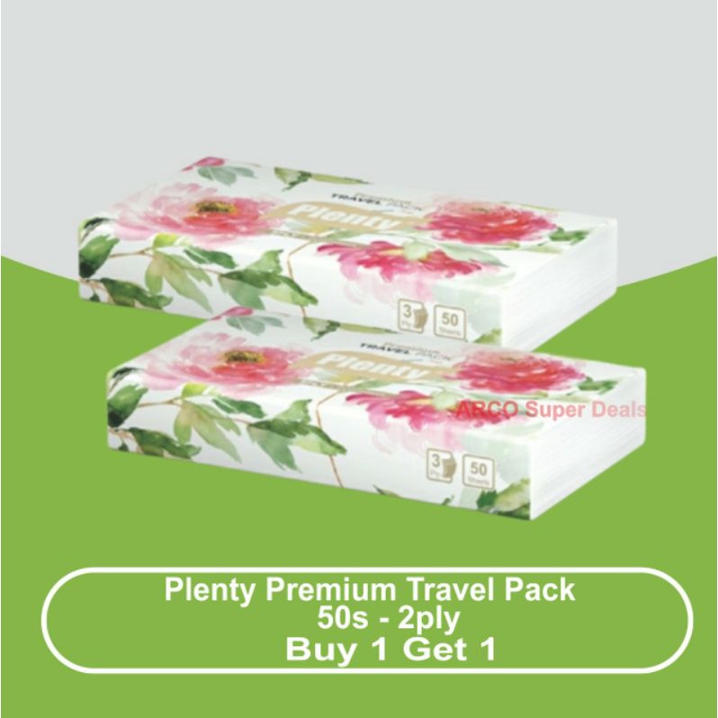 Jual Tissue Facial Plenty Premium Travel Pack 50s 3ply Buy 1 Get 1 Free ...