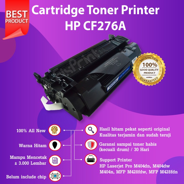 Jual Cartridge Toner Compatible HP CF276A 76A Printer M404dn M404dw ...
