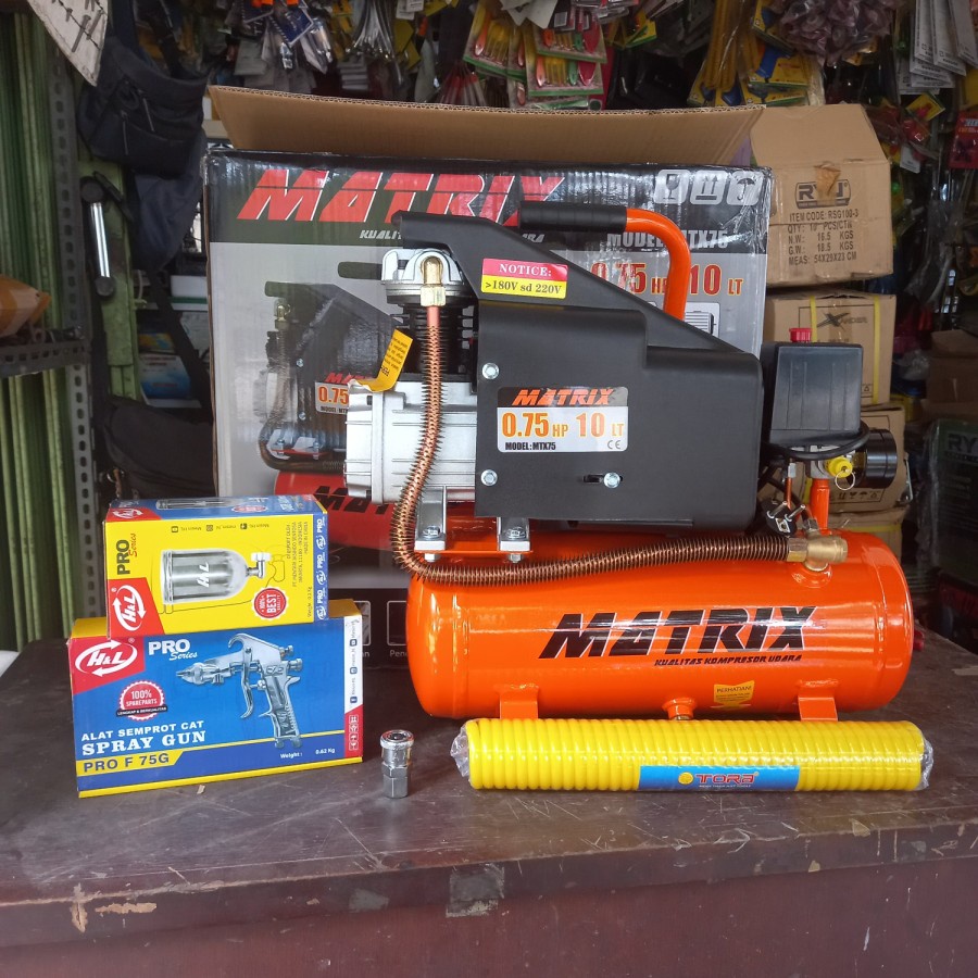 Jual PAKET Kompresor Cat Semprot 3/4 Hp 10 liter MATRIX | Shopee Indonesia