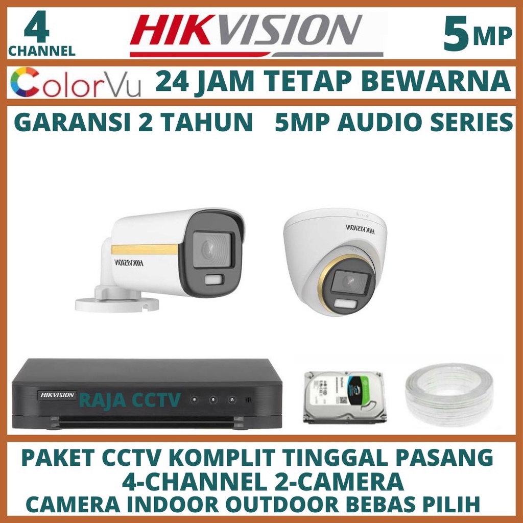 Jual PAKET CCTV HIKVISION 5MP COLORVU AUDIO 4 CHANNEL 2 CAMERA | Shopee ...