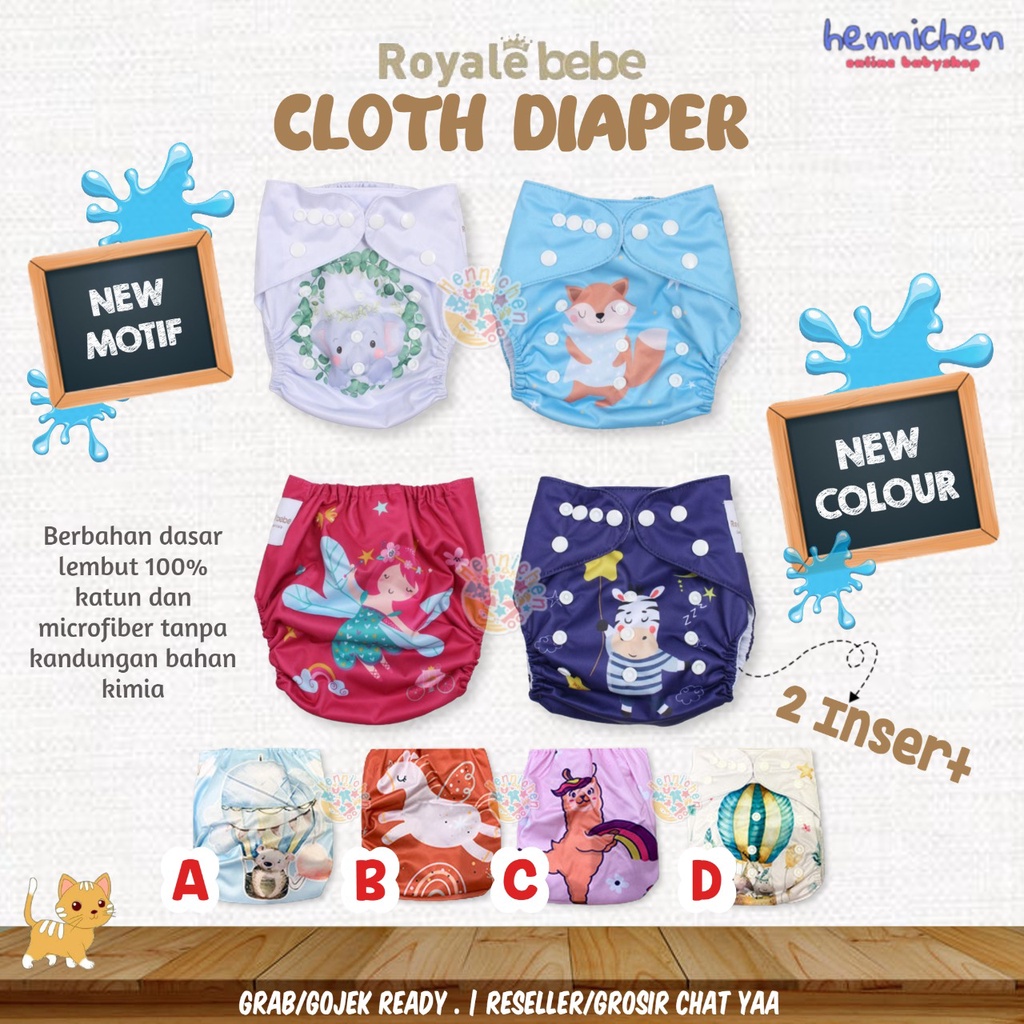 Jual ROYALE BEBE CLOTH DIAPER PLUS 2 INSERT CLODI POPOK BISA DICUCI ...