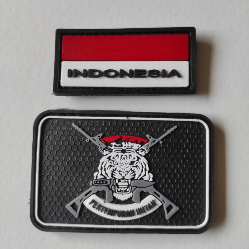 Jual patch rubber logo pertempuran hutan + bendera indonesia kecil ...