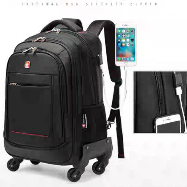 Jual Troli Ransel 4 Roda Port USB Charger Tas Travel Trolley Bag Pria ...