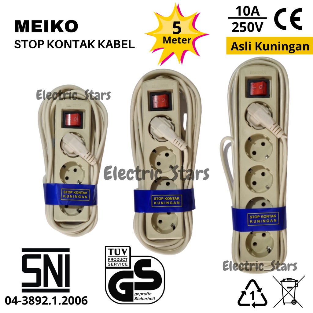 Jual STOP KONTAK + KABEL 3,4,5 LUBANG 5 METER Merk Meiko SNI | Shopee Indonesia