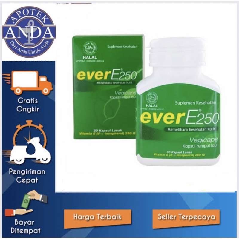 Jual Ever E 250 / Ever-e 250 IU Vitamin E isi 30 kaps dan 12 Kaps ...
